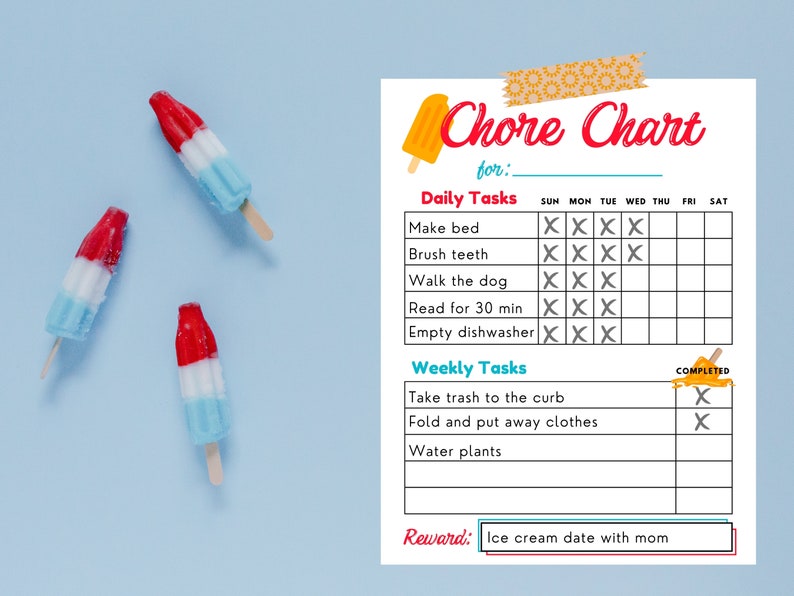 Kids Chore Chart | Summer Chore List | Chore Chart for Kids ...