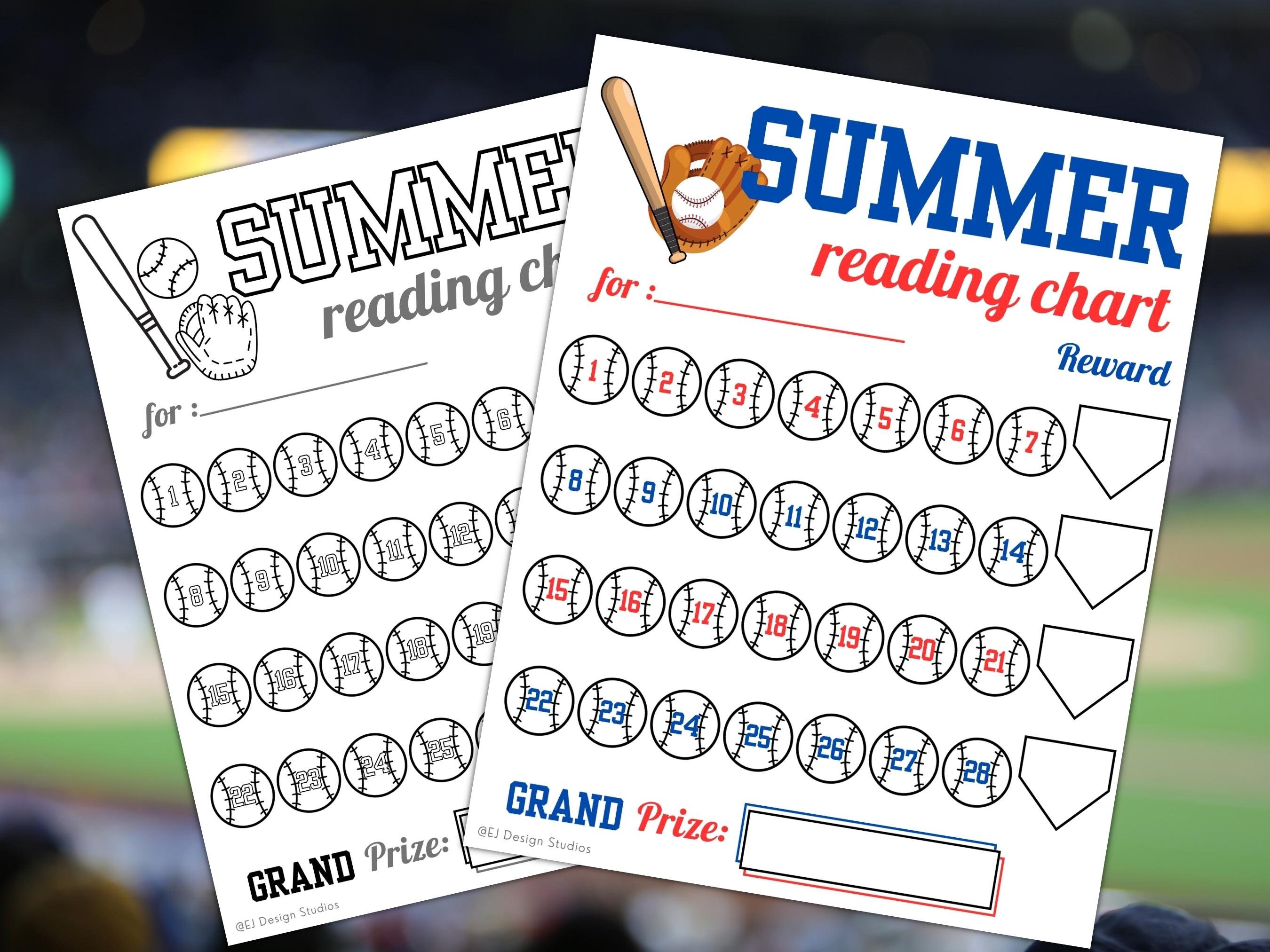 Summer Baseball Reading Chart | Reading Reward Chart | Summer Reading ...