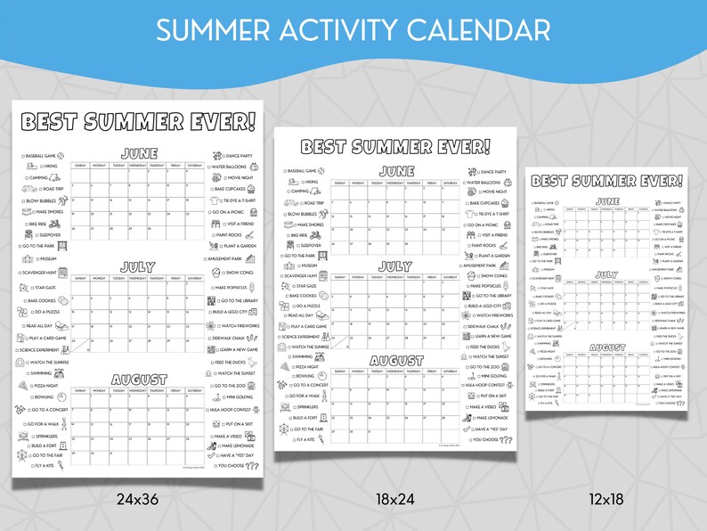 Summer Activity Calendar | Summer Bucket List | Kid's Summer Activity ...