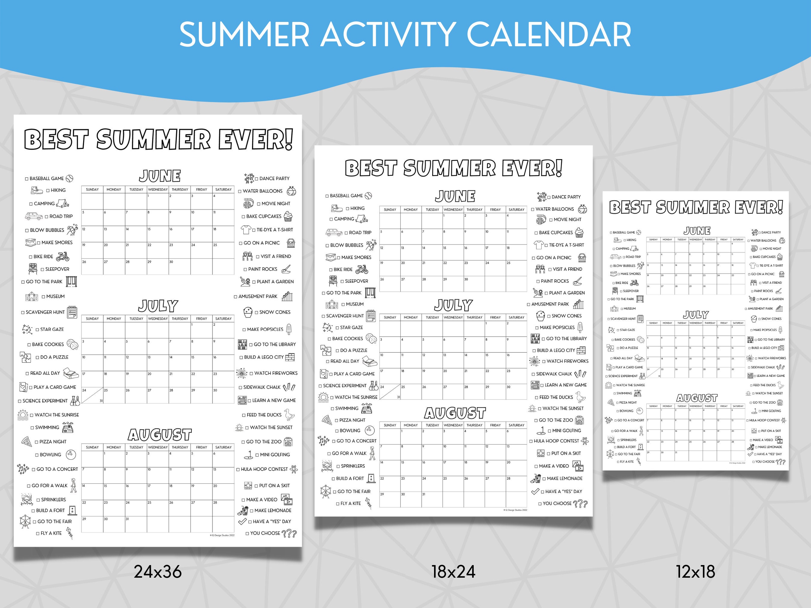 Summer Activity Calendar | Summer Bucket List | Kid's Summer Activity ...