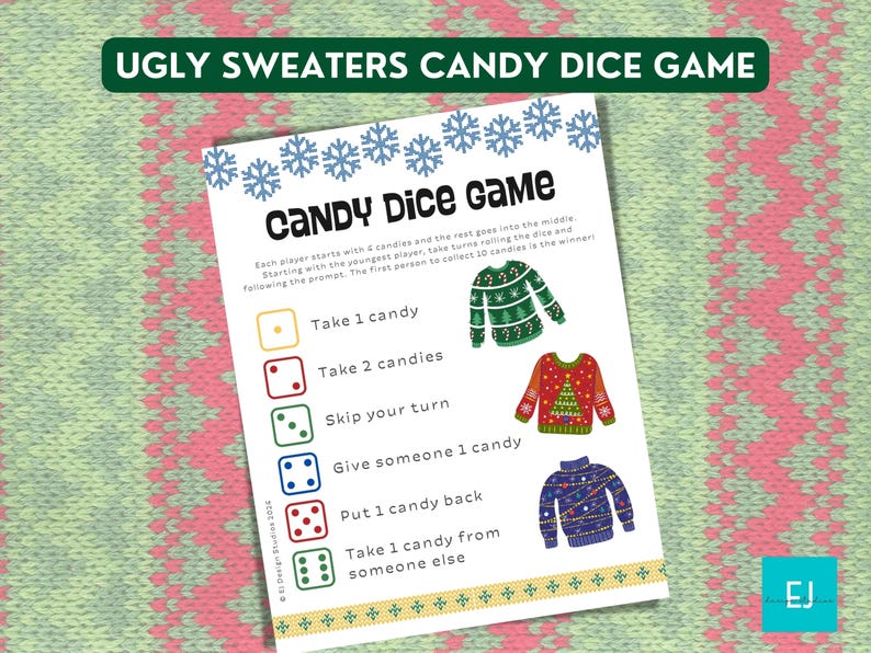 Ugly Sweaters Candy Dice Game: Holiday Party Activity (PDF) - Etsy