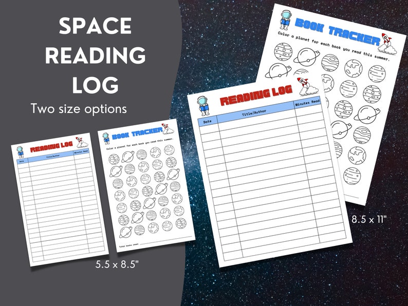 Outer Space Reading Log | Kids Reading Log | Summer Reading Chart ...