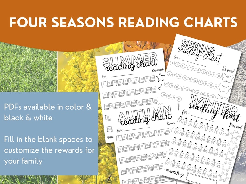 Four Seasons Reading Charts | Reading Reward Chart | Seasonal Reading ...