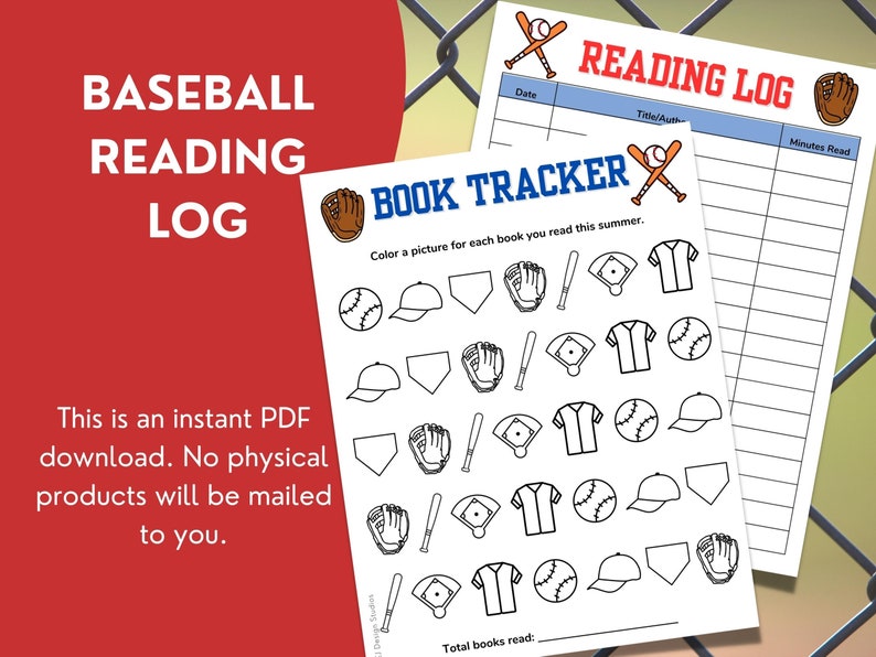 Baseball Reading Log | Kids Reading Log | Summer Reading Chart ...
