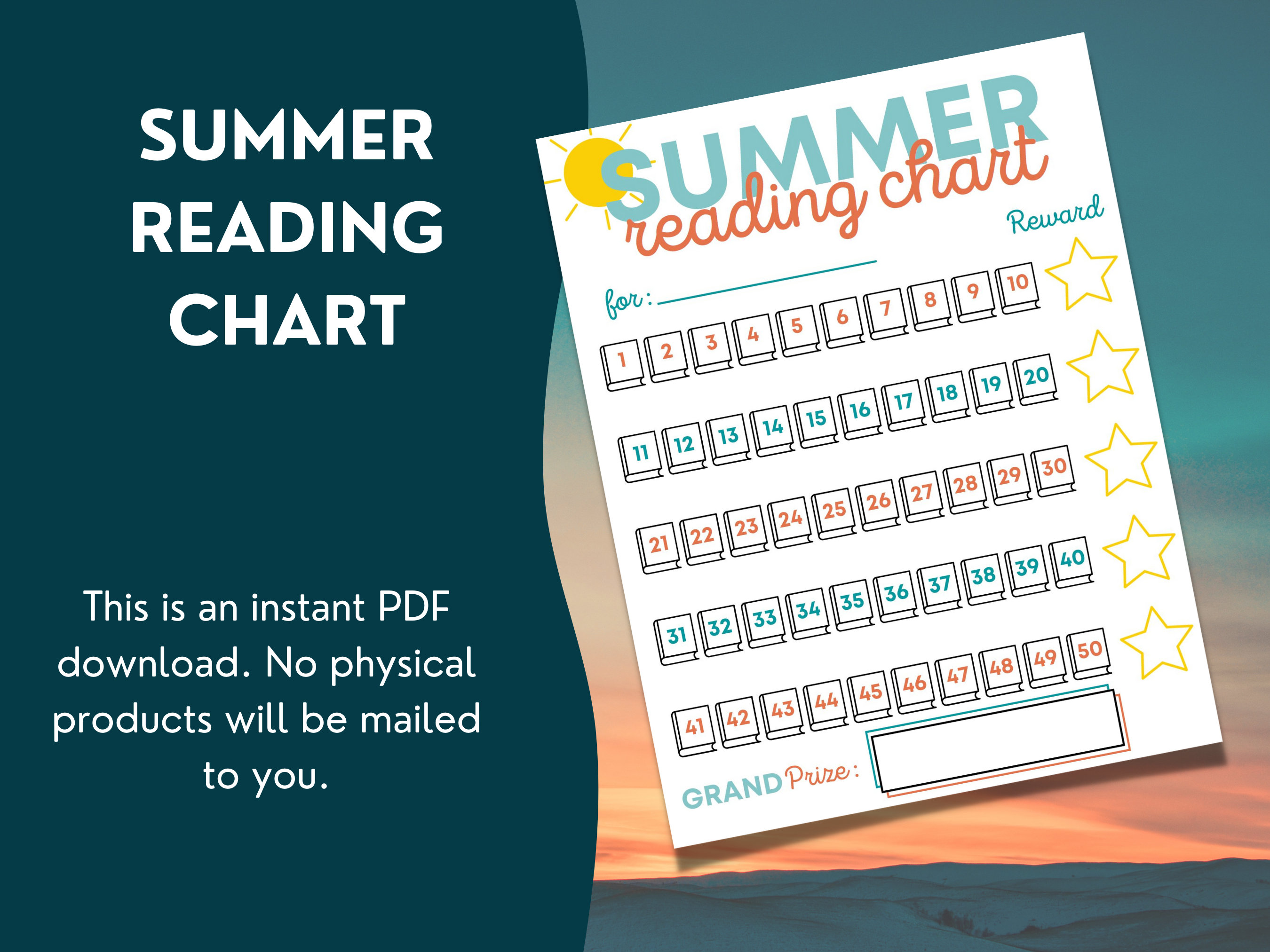 Sun Reading Chart Summer Reading Reward Chart Summer - Etsy