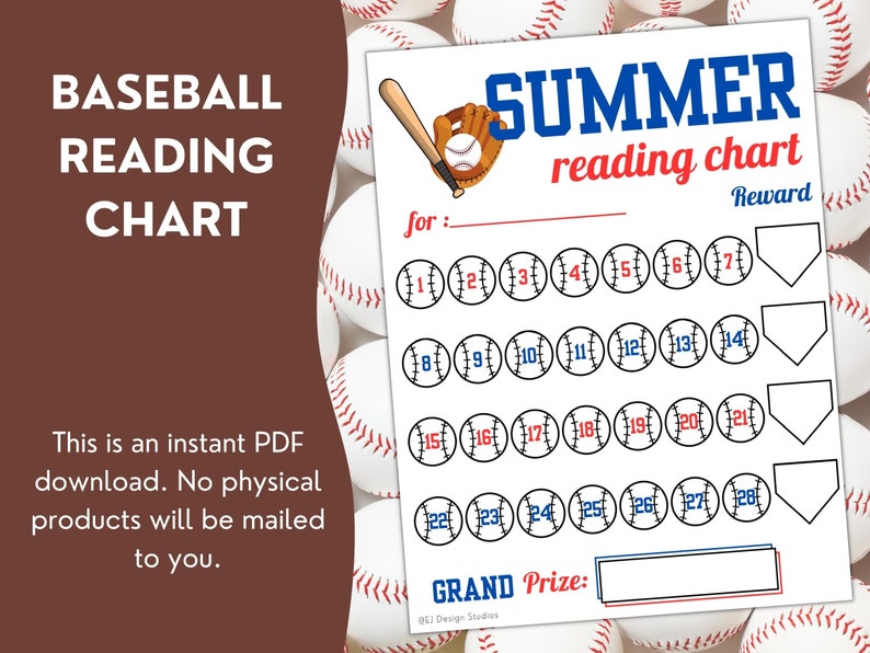 Summer Baseball Reading Chart | Reading Reward Chart | Summer Reading ...