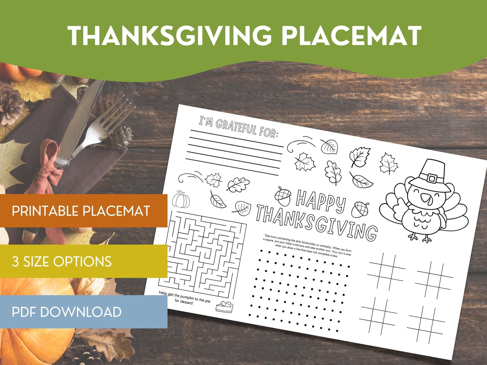 Thanksgiving Placemat for Kids: Printable Activity Sheet (PDF) - Etsy
