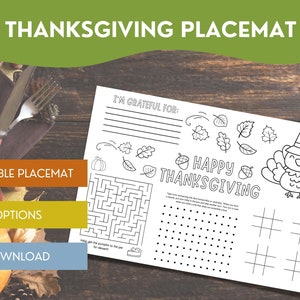 Thanksgiving Placemat for Kids: Printable Activity Sheet (PDF) - Etsy