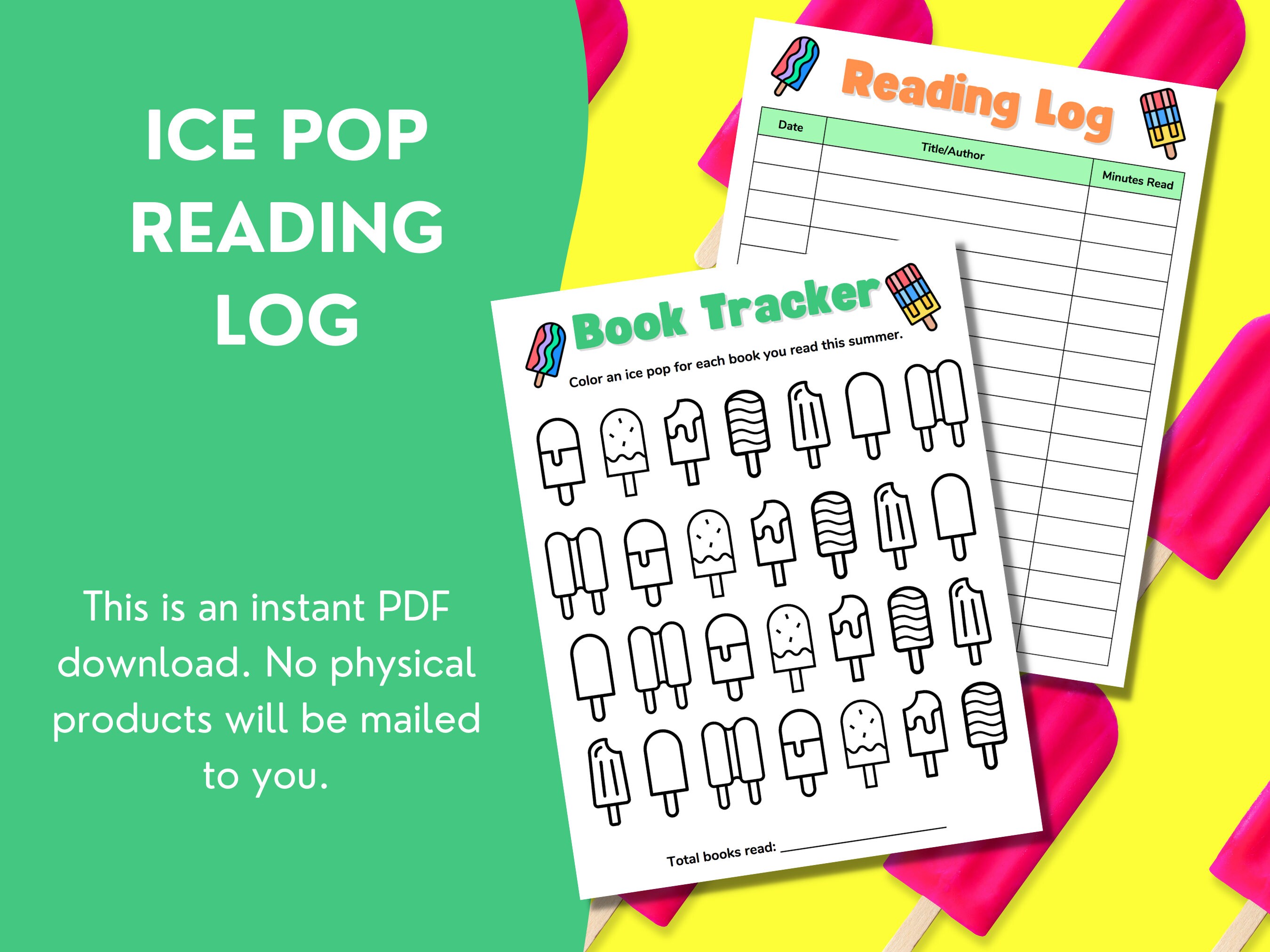 Ice Pop Reading Log Kids Reading Log Summer Reading - Etsy