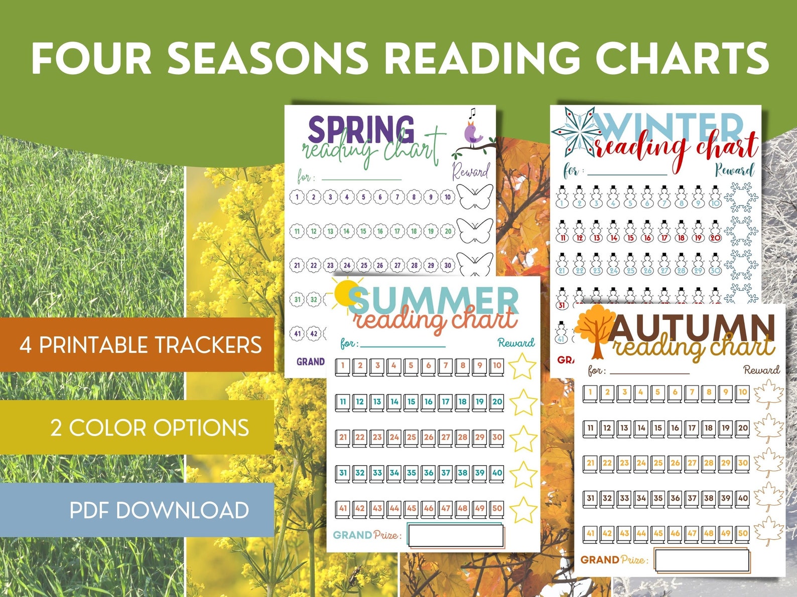 Four Seasons Reading Charts | Reading Reward Chart | Seasonal Reading ...