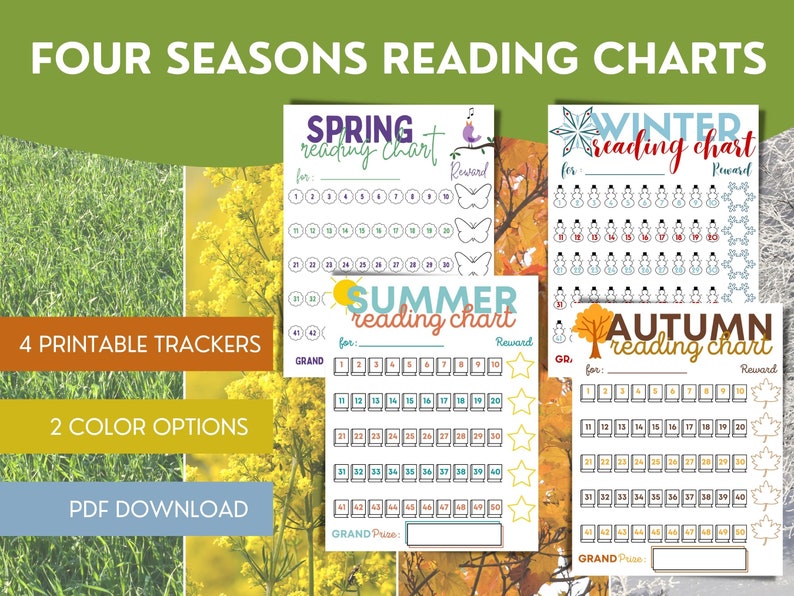 Four Seasons Reading Charts | Reading Reward Chart | Seasonal Reading ...