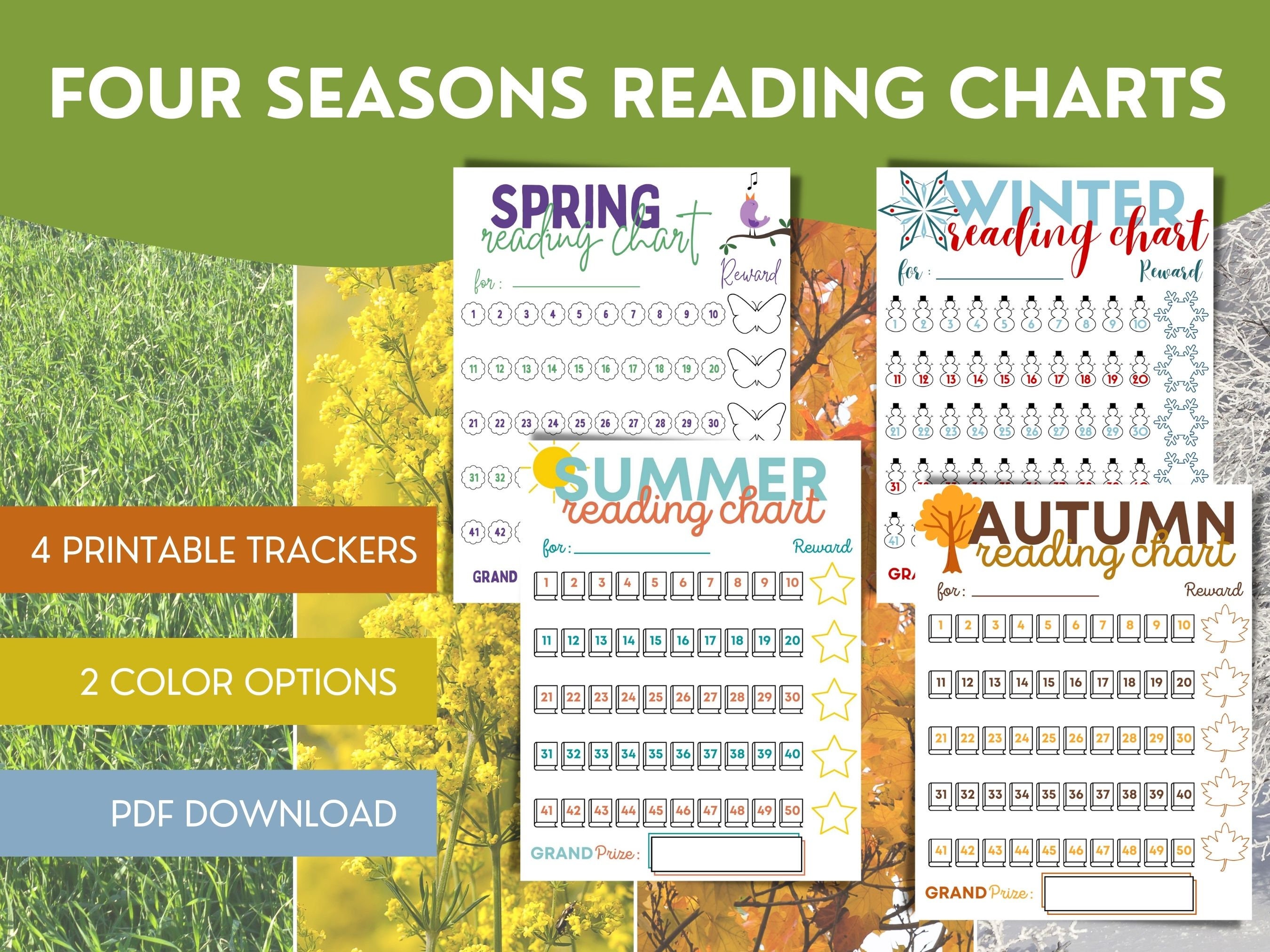 Four Seasons Reading Charts | Reading Reward Chart | Seasonal Reading ...