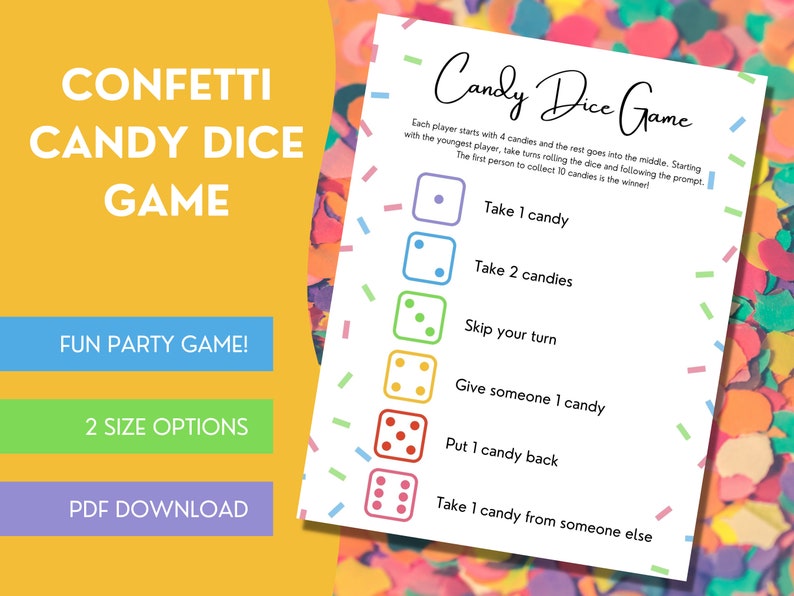 Confetti Candy Dice Game: Printable Party Activity (PDF) - Etsy