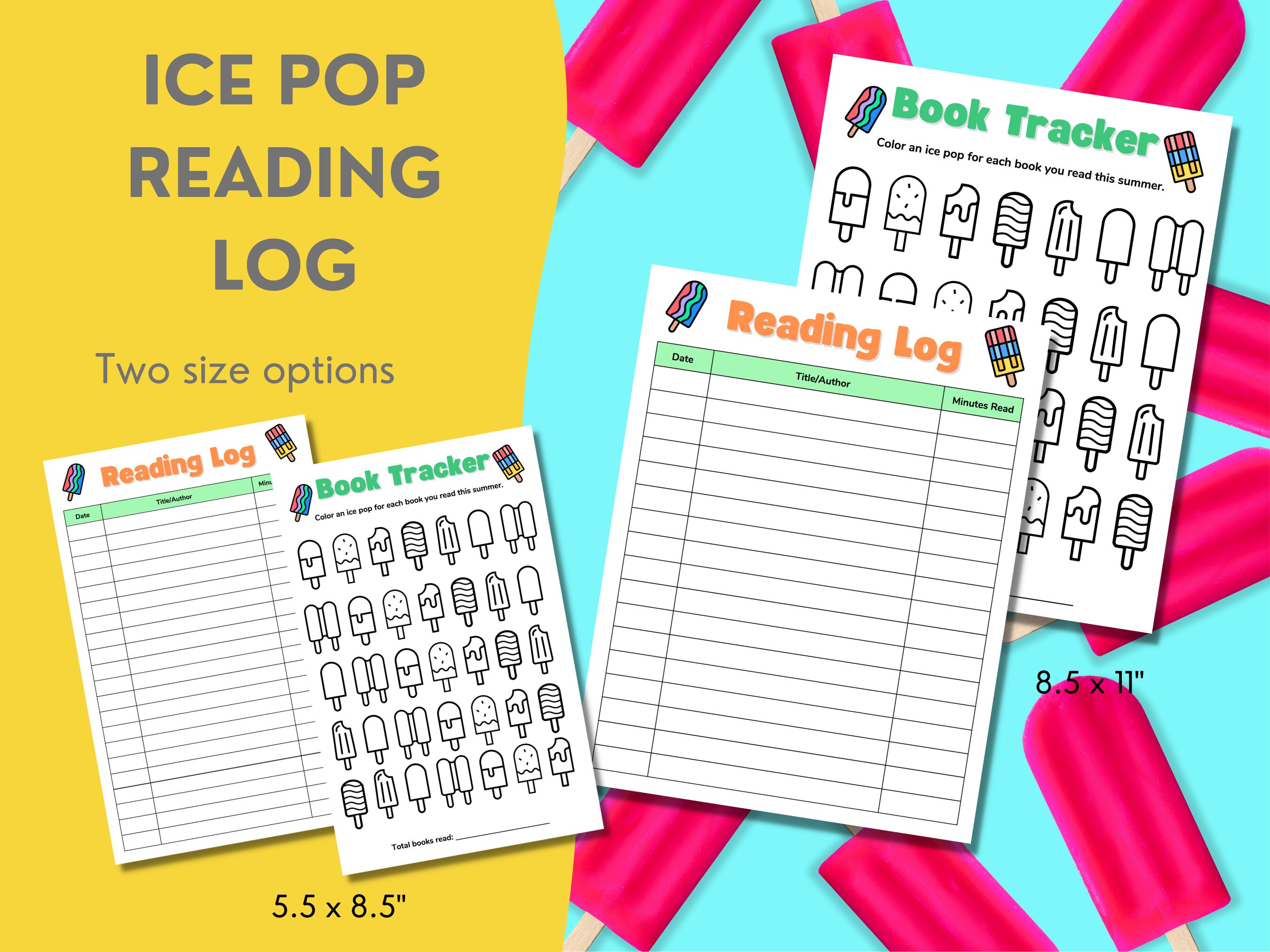 Ice Pop Reading Log Kids Reading Log Summer Reading - Etsy