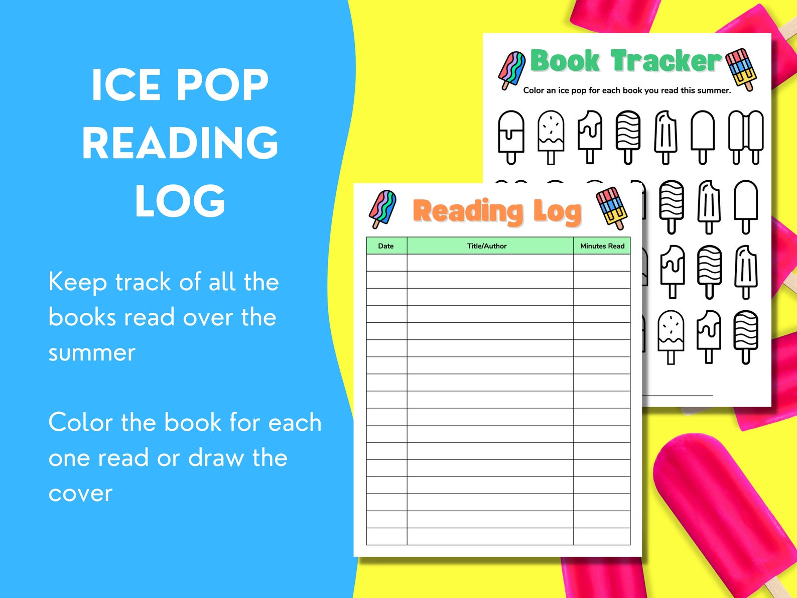 Ice Pop Reading Log | Kids Reading Log | Summer Reading Tracker | Book ...