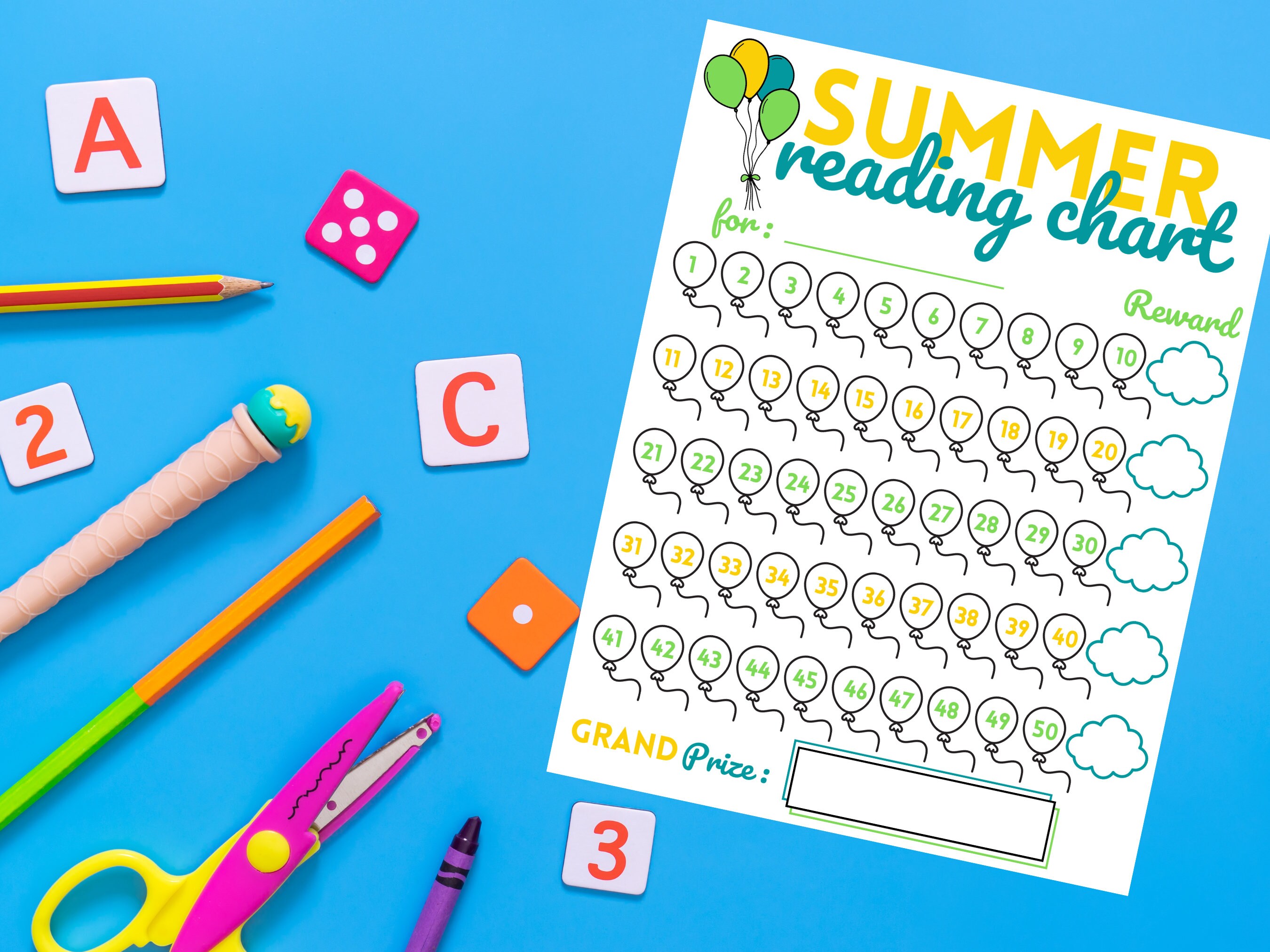 Summer Balloon Reading Chart Reading Reward Chart Summer Reading Log ...