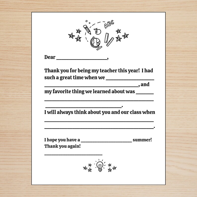 Customizable Teacher Appreciation Note for Kids Customizable Letter ...