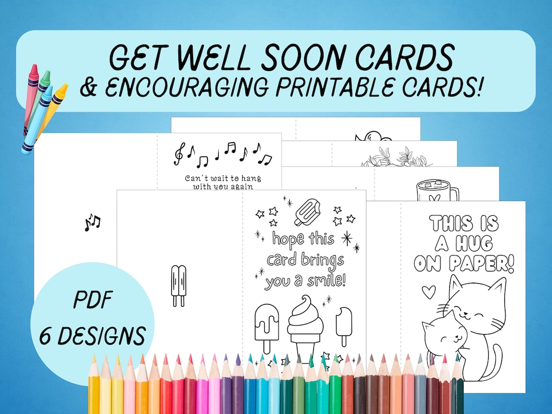 Get Well Soon Printable Card PDF Greeting Card to Color Kids Get Well ...