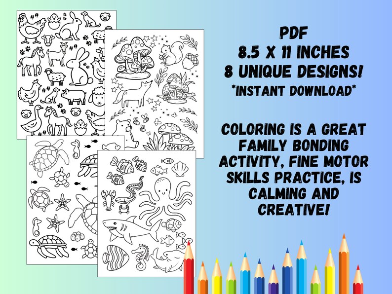 Animal Coloring Pages for Kids Animal Art Print Animal Art Download ...