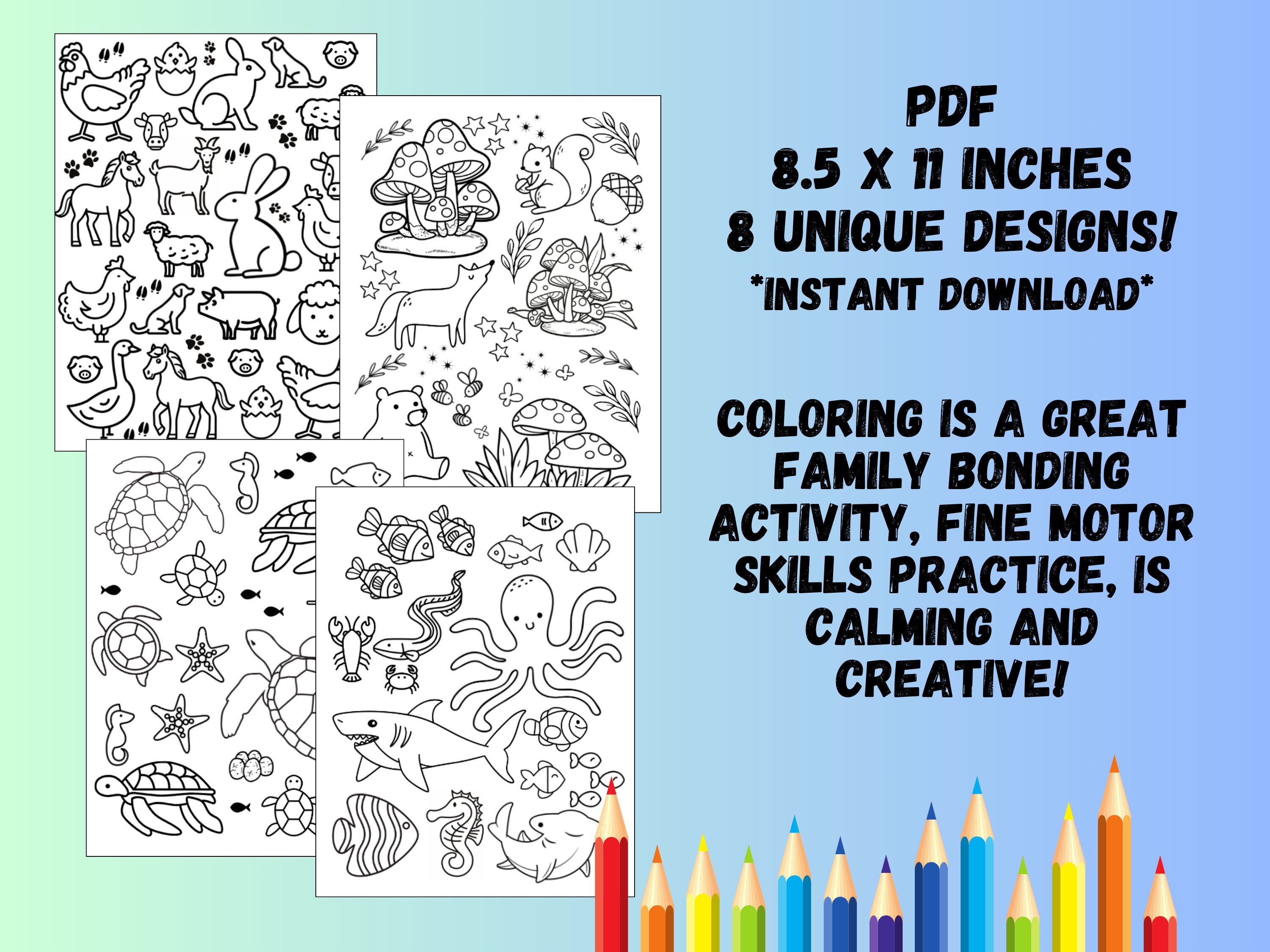 Animal Coloring Pages for Kids Animal Art Print Animal Art Download ...