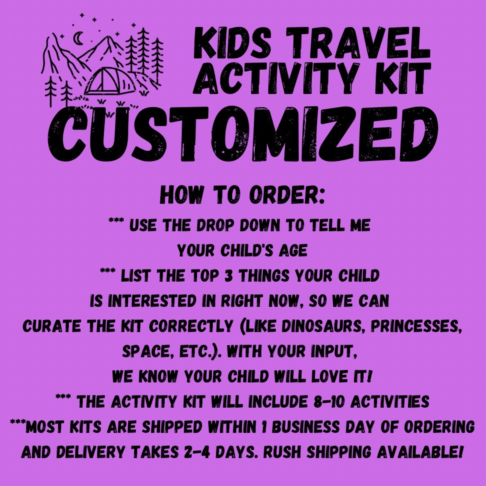 Customized Kids Activity Kit Road Trip Activities Kids Activities ...