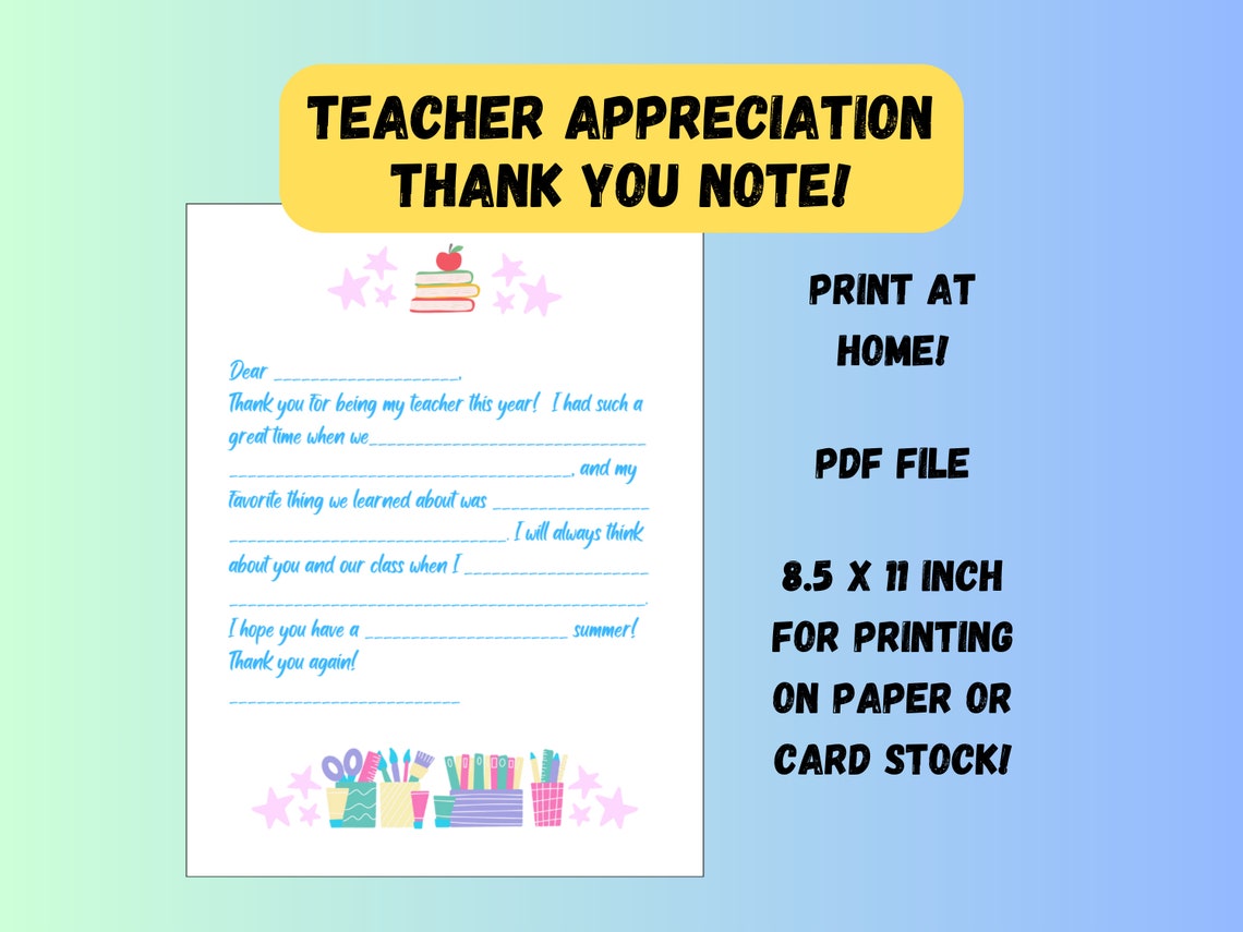 Personalized Teacher Gratitude Letter for Children Teacher Gift ...