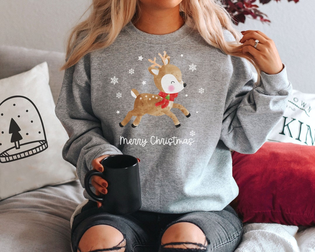 Reindeer Sweatshirt, Christmas Reindeer Sweatshirt, Cute Christmas ...