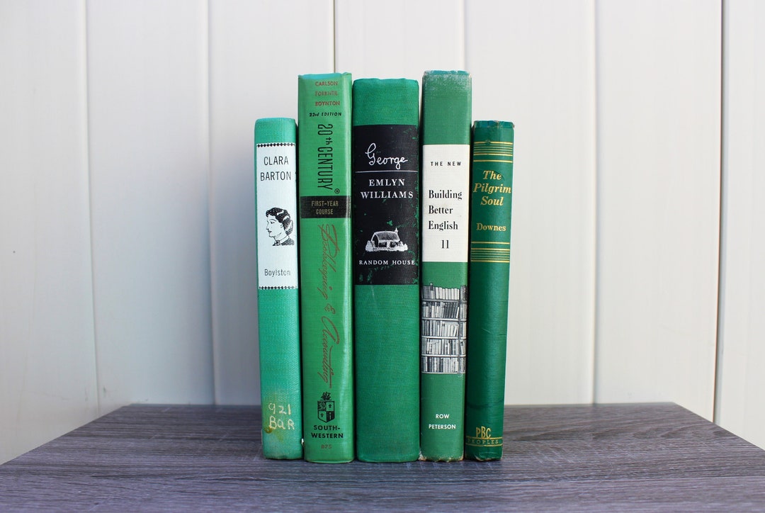 Emerald Green Book Bundle for Decor, Vintage Book Collection, Color ...