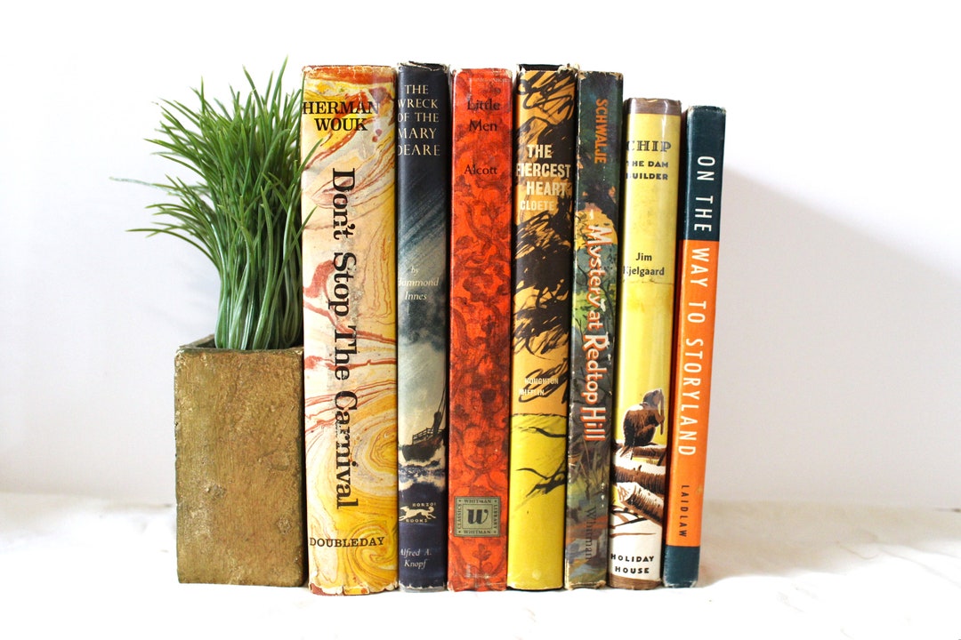 Yellow Graphics Vintage Book Bundle, Decorative Book Set, Color Block ...