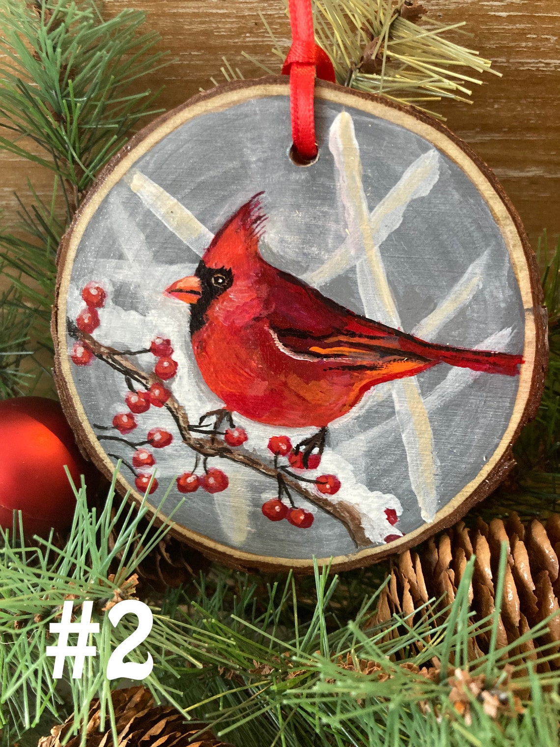Cardinal Bird Winter HANDPAINTED Wood Slice Christmas - Etsy
