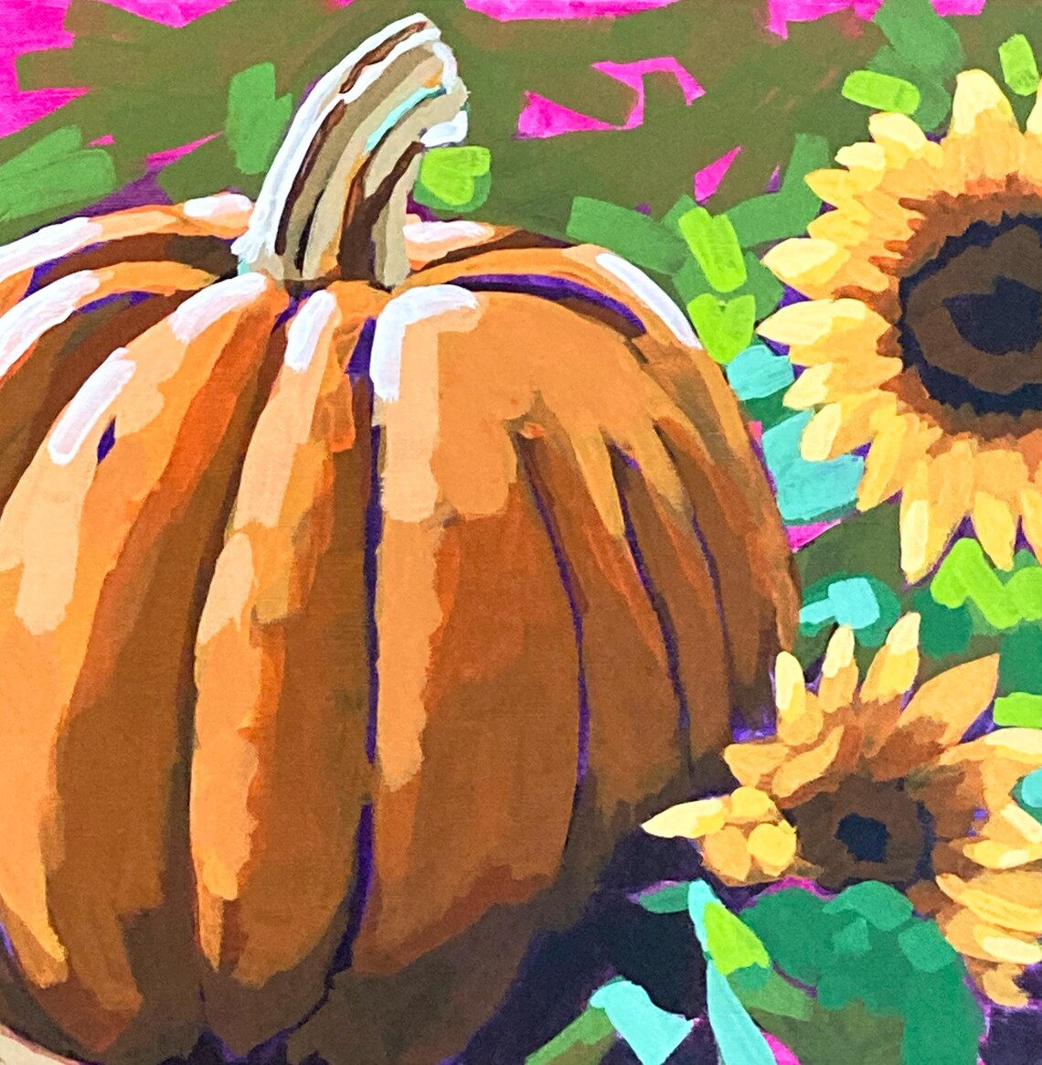 Pumpkin and Sunflowers 12"x12" ORIGINAL Hand-painted Acrylic Painting ...