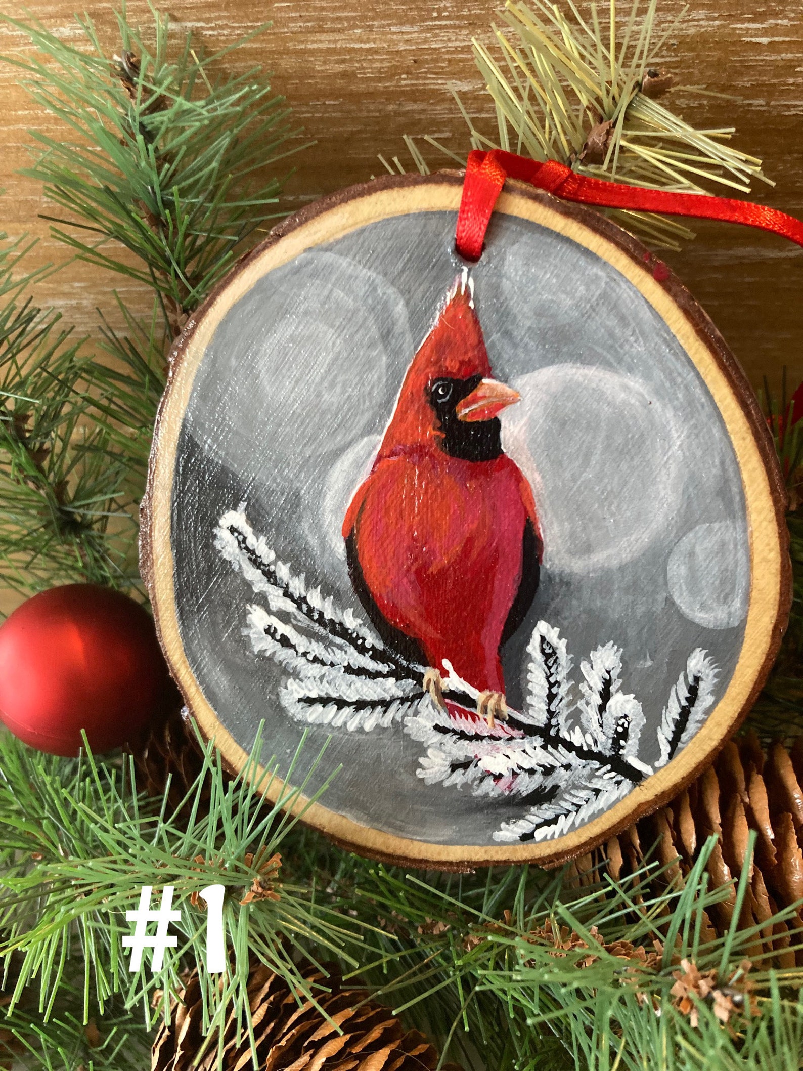 Cardinal Bird Winter HANDPAINTED Wood Slice Christmas - Etsy