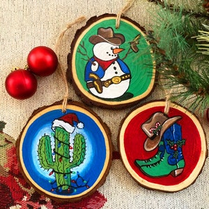 TEXAS COWBOY HANDPAINTED Wood Slice Christmas Ornaments - Etsy
