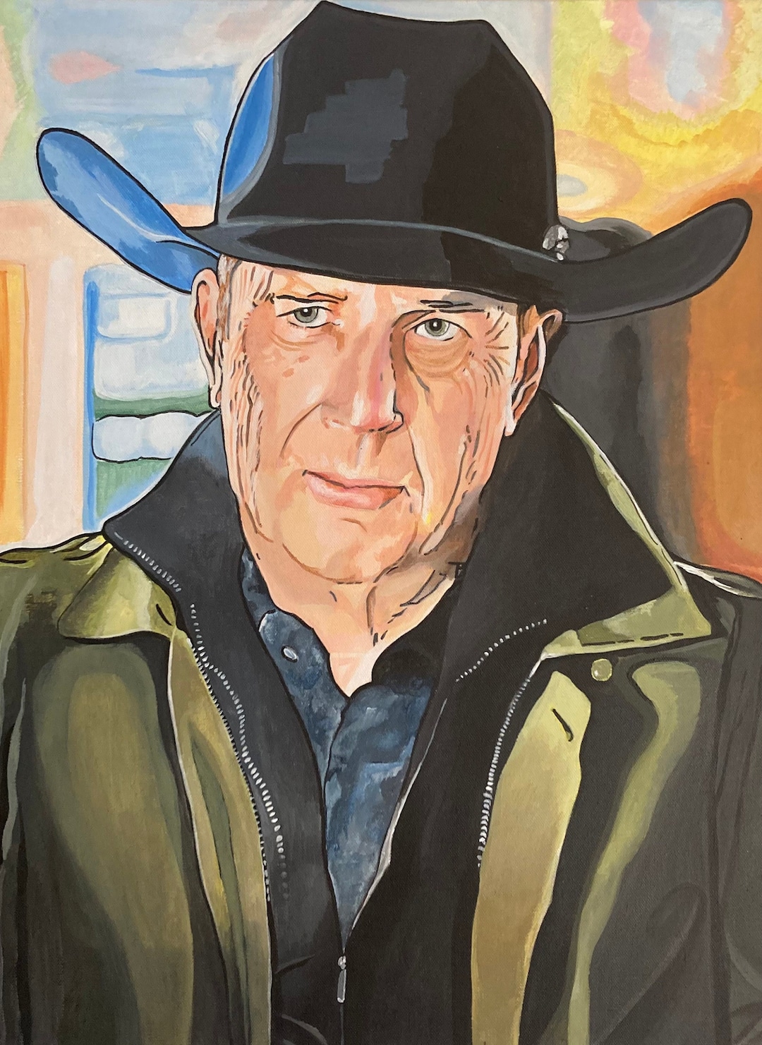 WESTERN COWBOY Art Original Hand-painted Acrylic Painting Kevin Costner ...