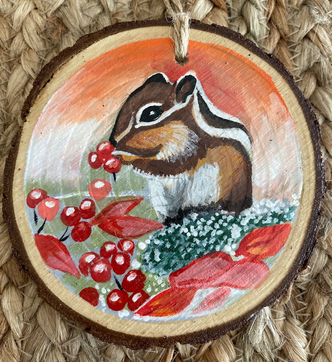 CHIPMUNK Woodland HANDPAINTED Wood Slice Christmas Ornament - Etsy