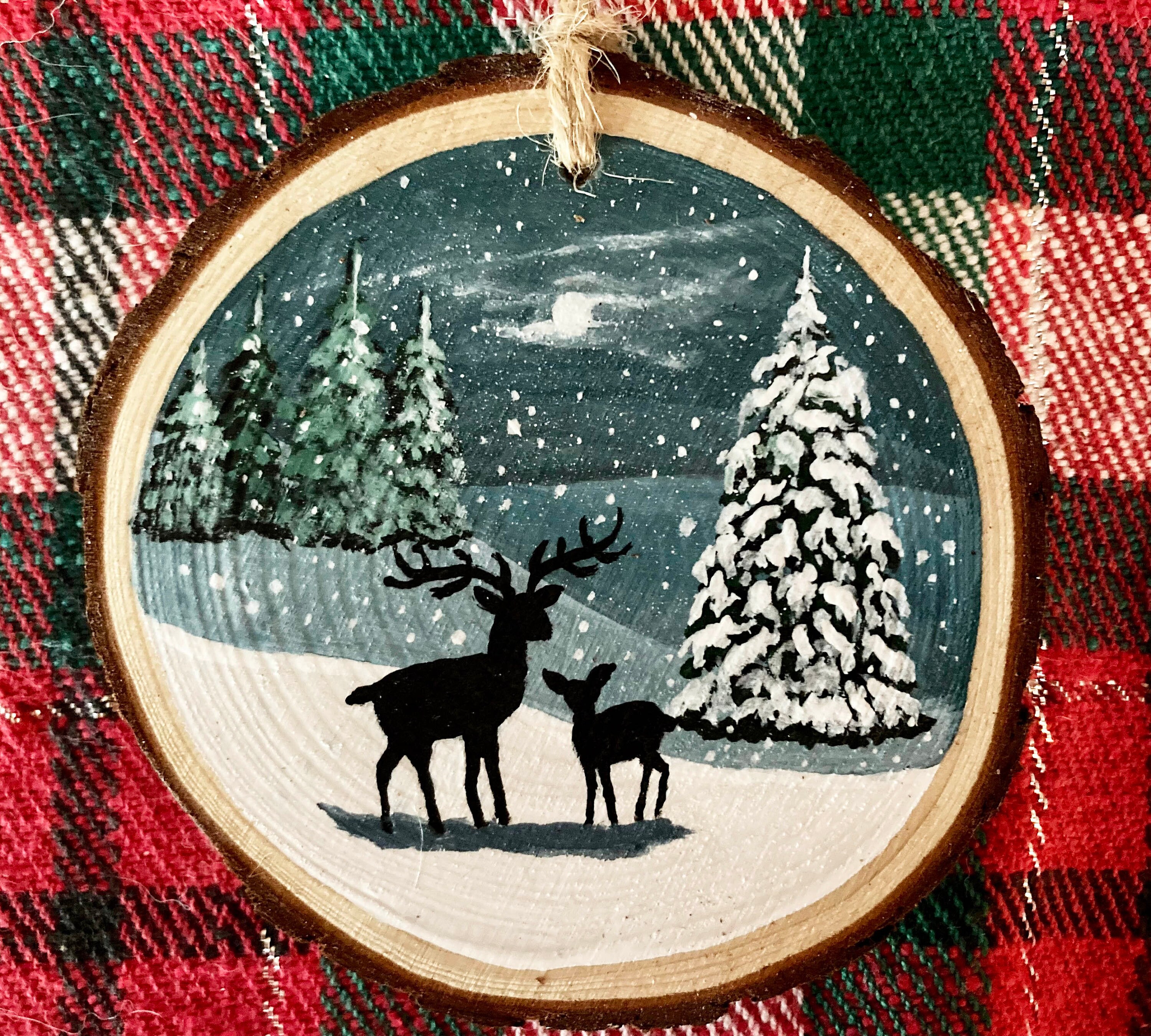 Wood Deer Buck Snow HANDPAINTED Wood Slice Christmas Ornaments - Etsy