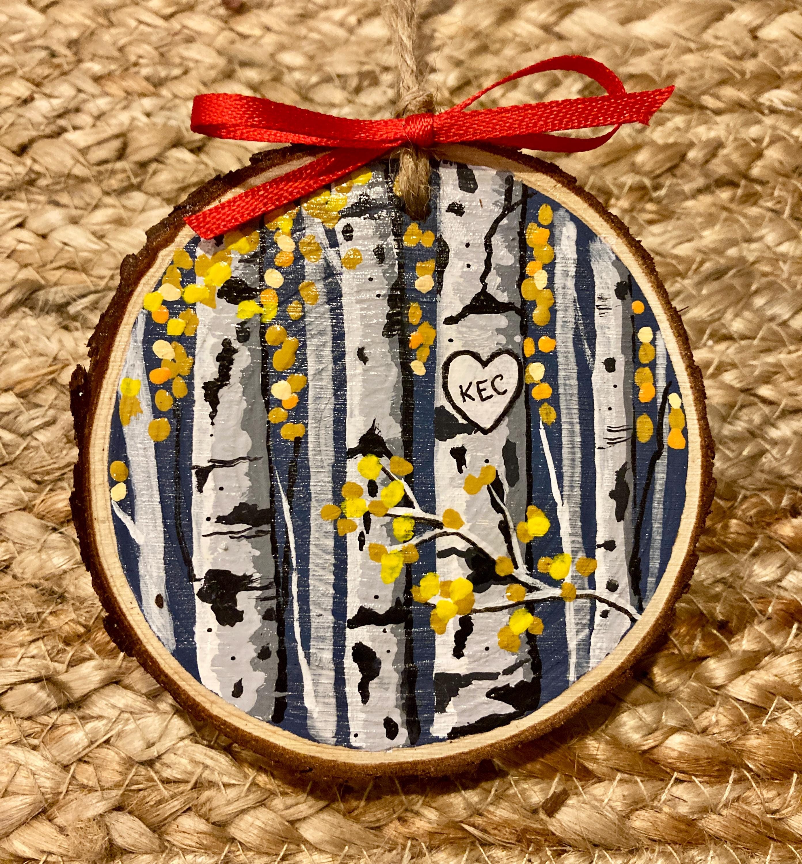 Aspen Birch Trees Carved Heart Personalized HANDPAINTED WOOD SLICE ...