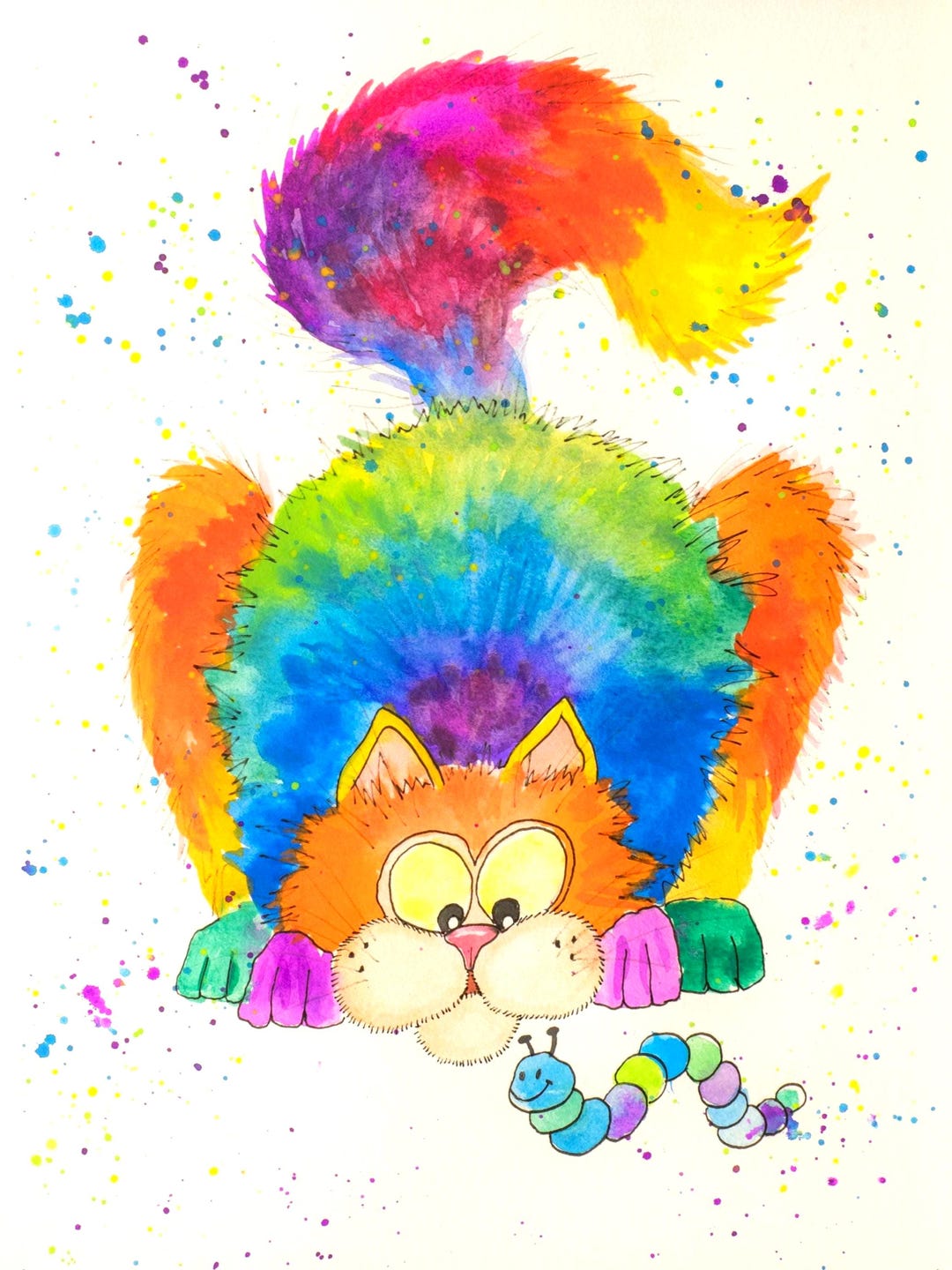 Fat Katz Cat & Inchworm Giclee Art Print of Original Watercolor ...