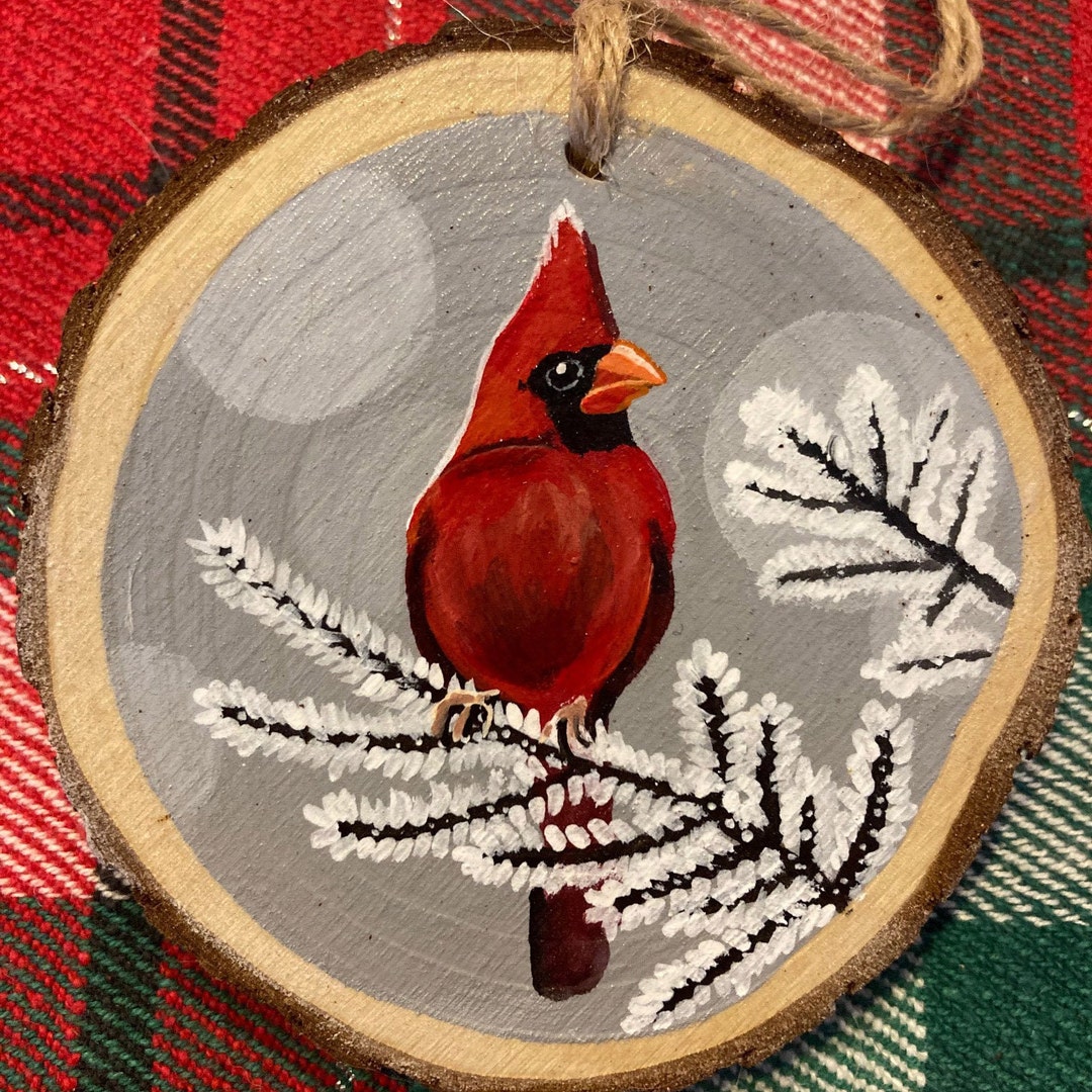 Cardinal Bird Winter HANDPAINTED Wood Slice Christmas Ornaments - Etsy