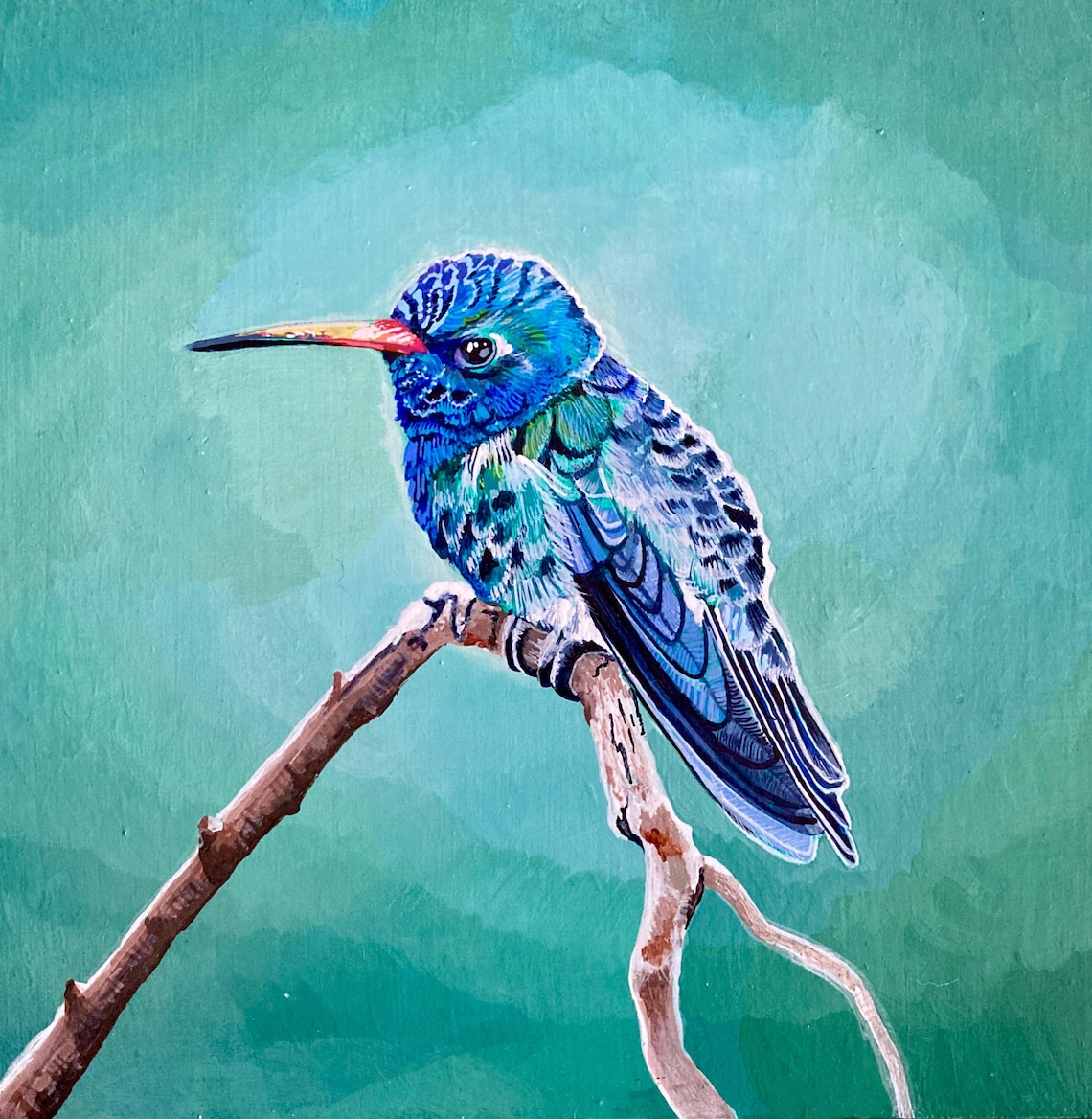 ORIGINAL Hand-painted Acrylic Painting HUMMINGBIRD Bird Realistic 8"x8 ...