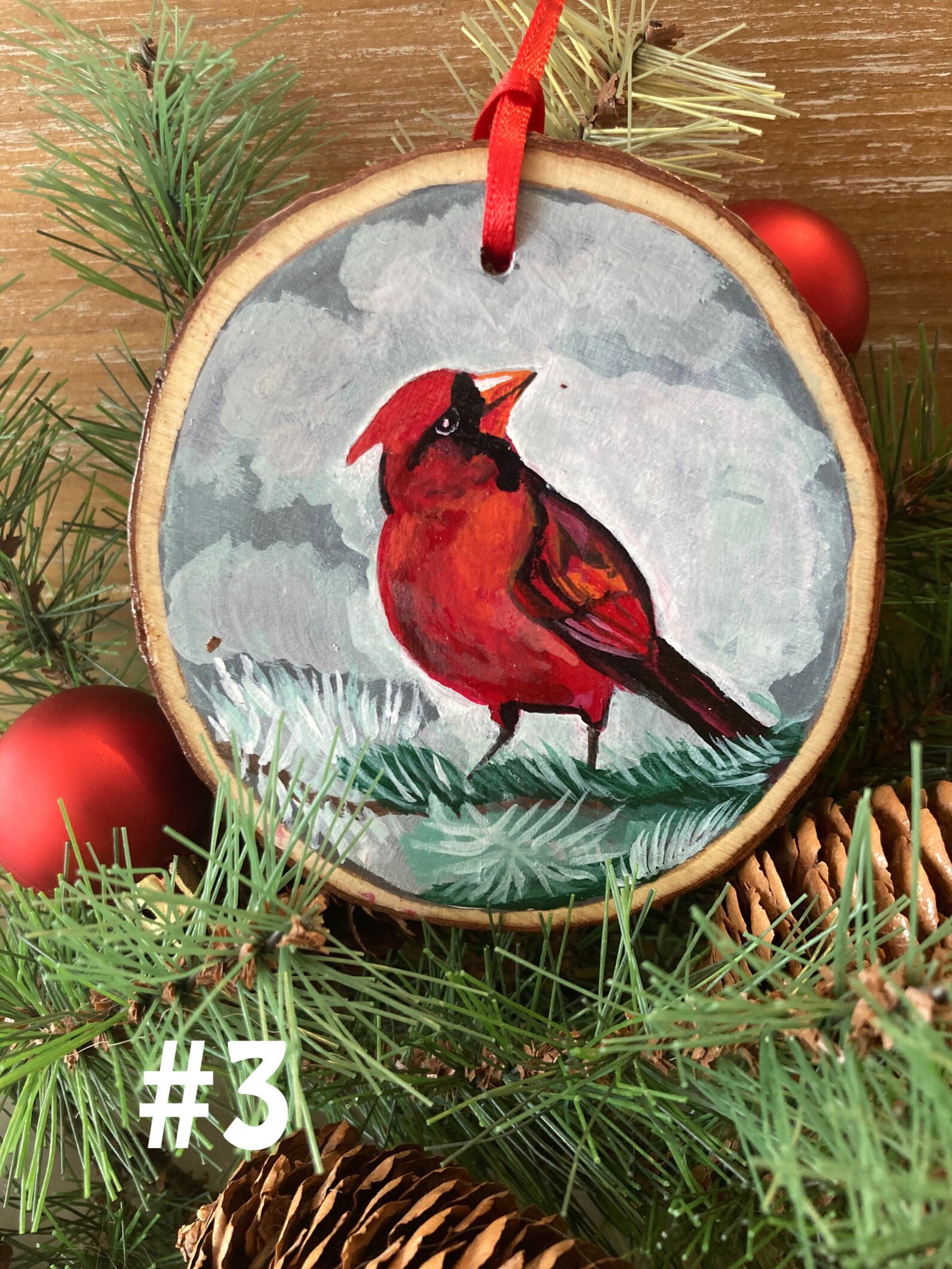 Cardinal Bird Winter HANDPAINTED Wood Slice Christmas - Etsy
