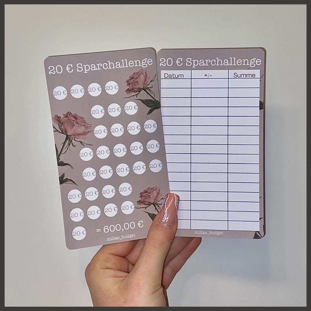 20 Euro Savings Challenge With Roses for the Budget Binder - Etsy