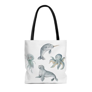 Cute Sea Creatures Tote Bag, Sustainable Grocery Bag, Book Tote ...