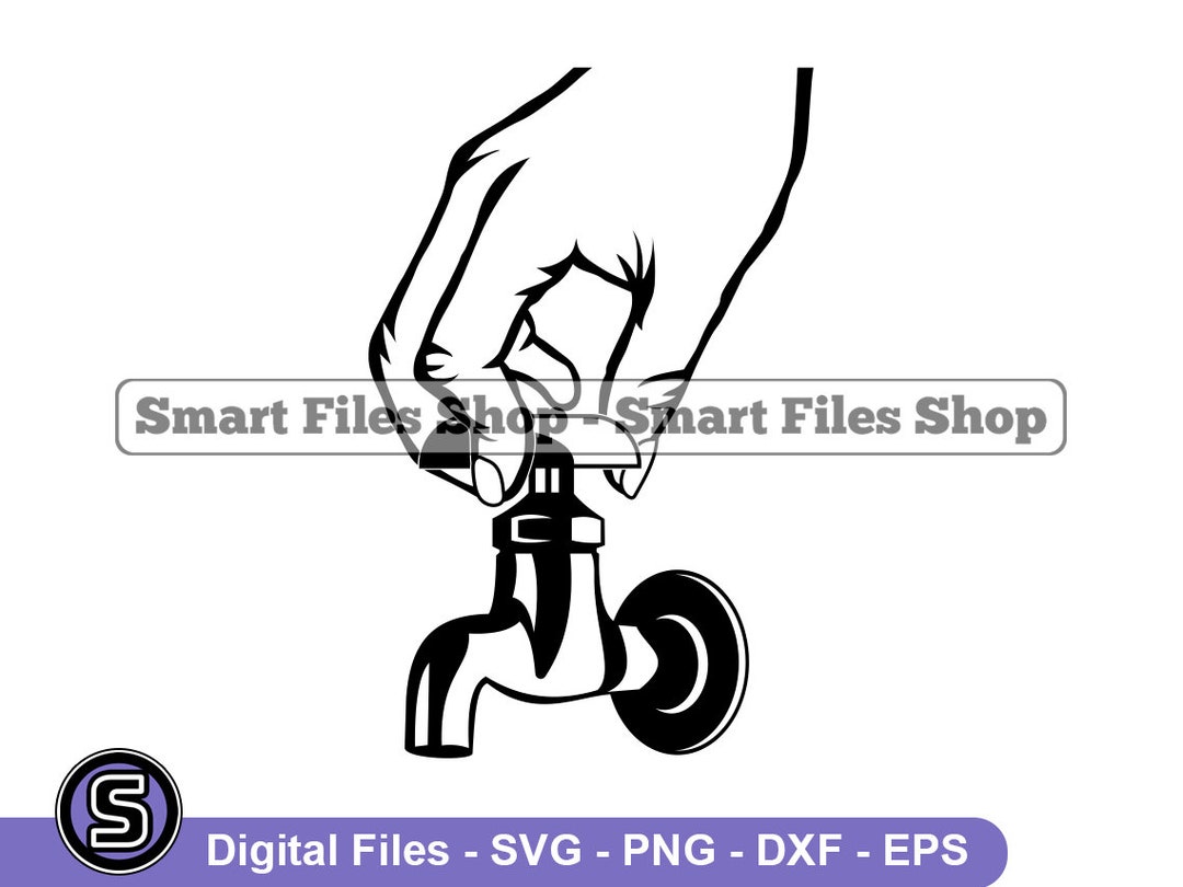 Hand on the Faucet #2 Svg, Faucet Svg, Plumbing Svg, Plumbing Dxf ...