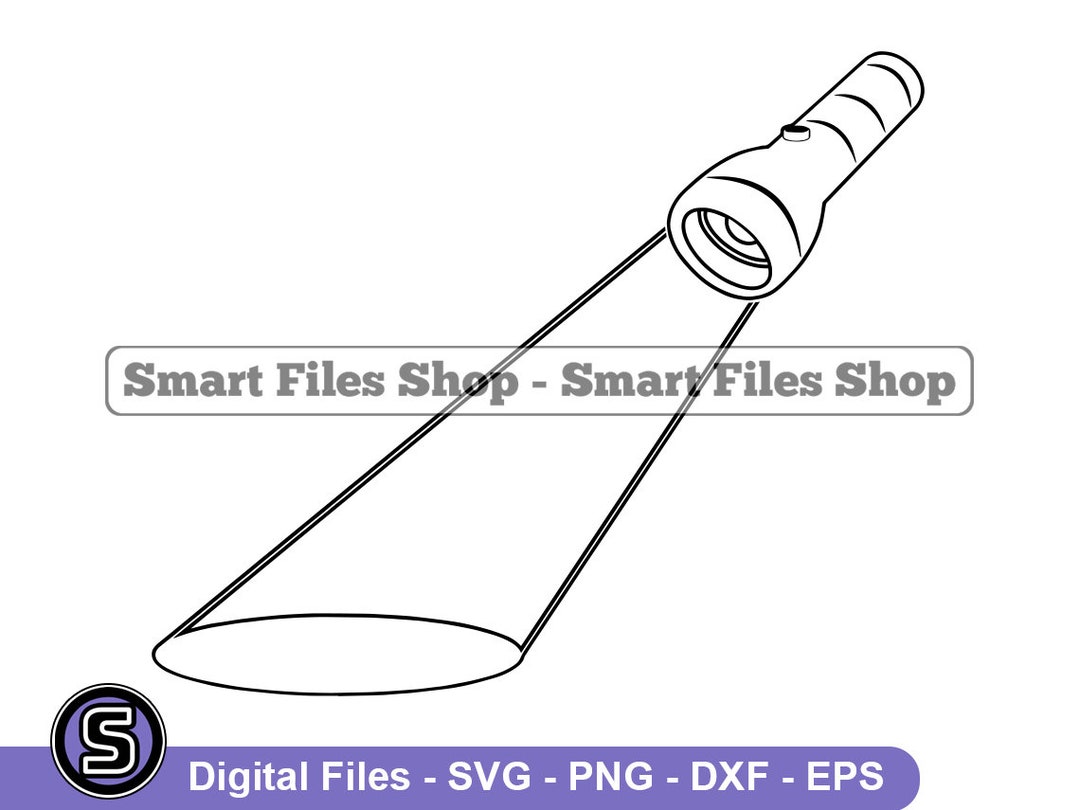 Shining Flashlight Outline SVG, Flashlight Svg, Camping Svg, Flashlight ...