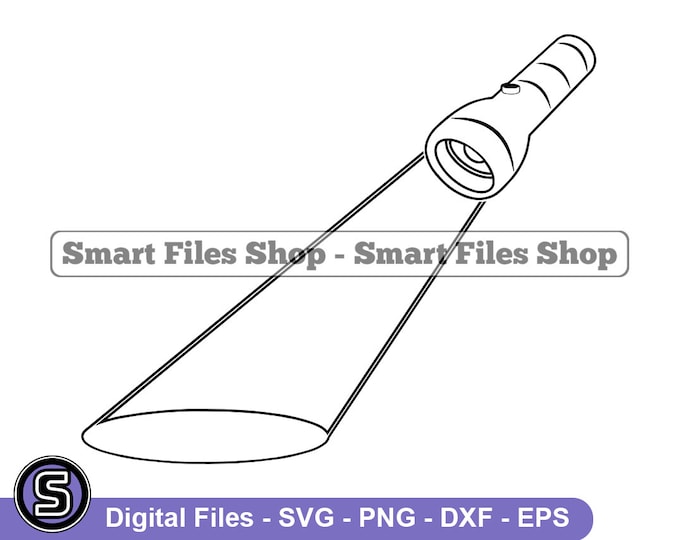 Flashlight Vector Clipart Set / Outline & Stamp Graphic / Camping ...