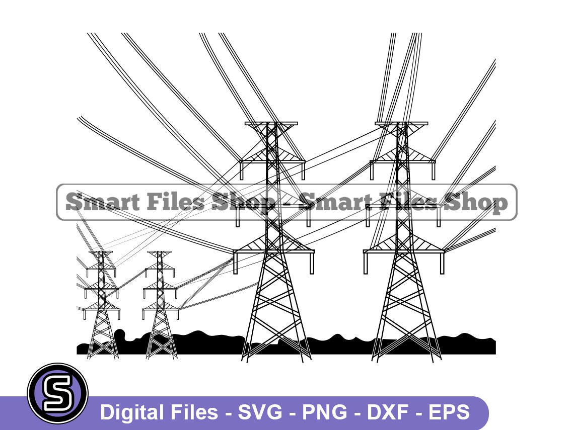Electric Power Polls Svg Power Lines Svg Electricity Svg - Etsy