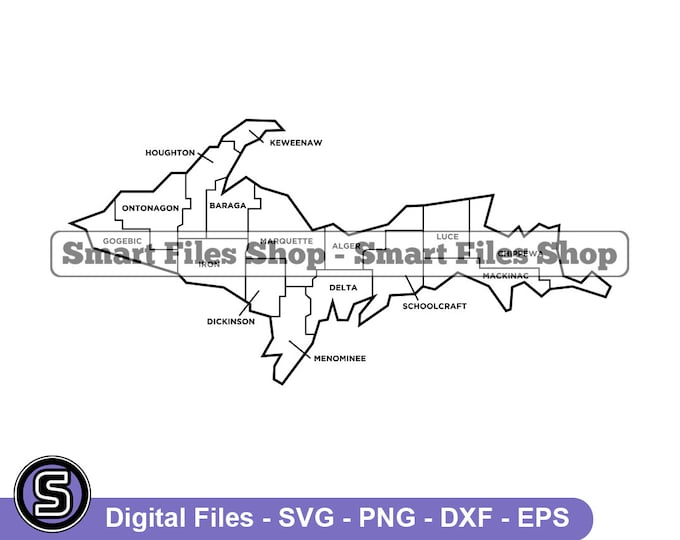 Michigan Upper Peninsula Map SVG, Michigan Map SVG, Michigan Upper Svg ...
