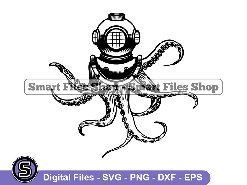 Octopus With Helmet SVG Octopus Svg Nautical Svg Retro | Etsy