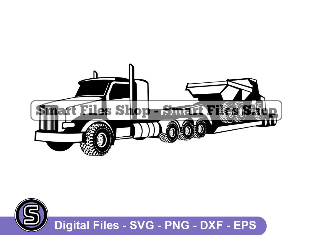 Lowboy Trailer Truck Hauling Haul Truck Svg, Lowboy Trailer Svg, Truck ...